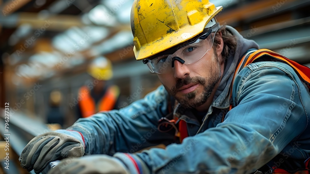 Ensuring Safety and Alignment: Construction Worker Secures Beams and ...