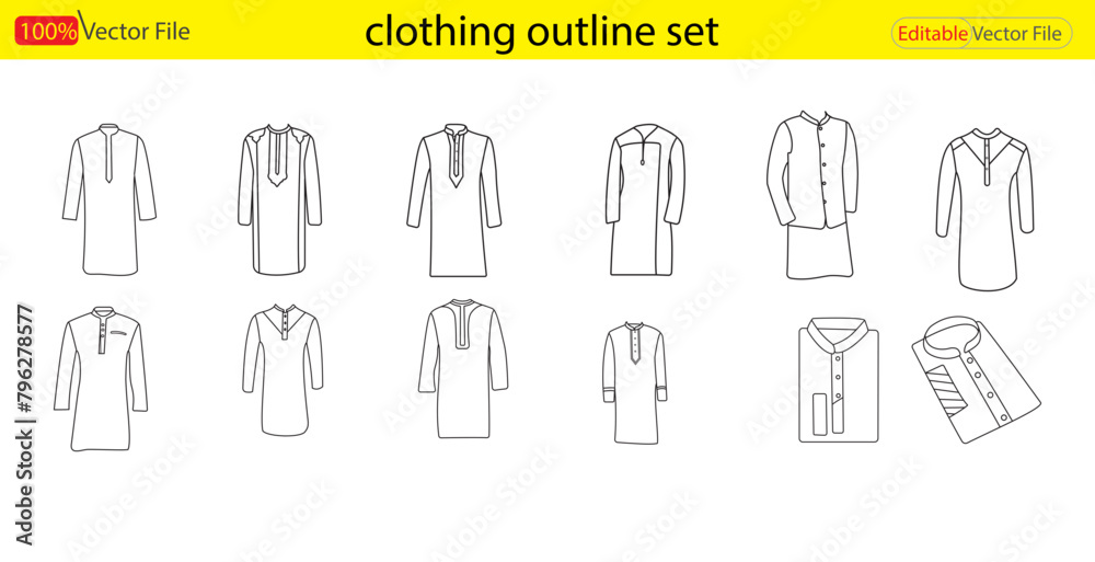 clothing line art vector. This is Bangla Dress Panjabi outline vector ...