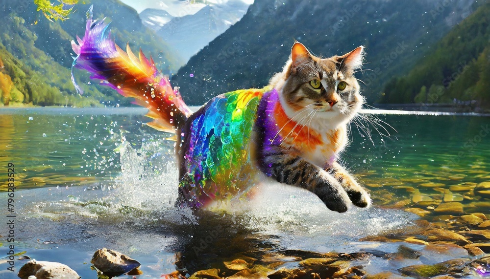 Rainbow Glint Fish Cat - A cat with scales that glint with all the ...