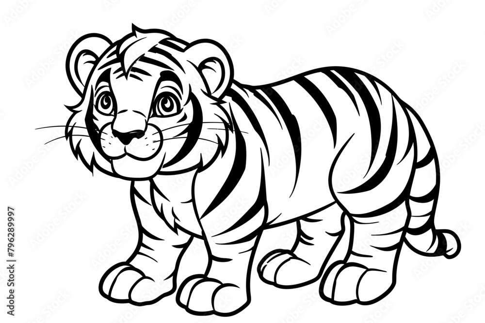 basic cartoon clip art of a Tiger, bold lines, no gray scale, simple ...