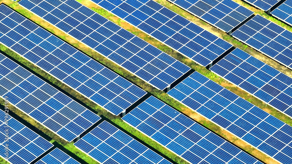 A solar power plant employs photovoltaic cells to convert sunlight into ...