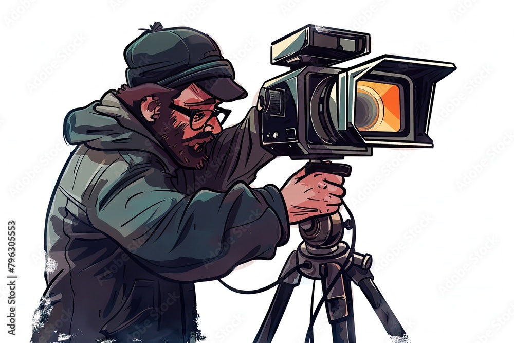 Cartoon Illustration Camera Operator framing visual stories isolated on ...