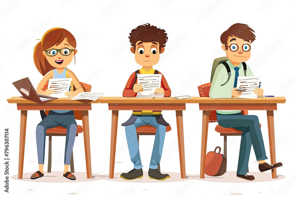 Cartoon Illustration Job seekers complete the necessary paperwork and ...