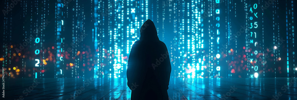 Code Cybersecurity And Database With Silhouette Of Hacker On Programming Language For Phishing