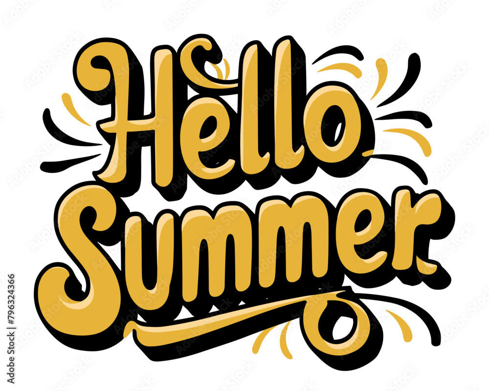 Hello summer is written in a bold, colorful font. The font is designed ...
