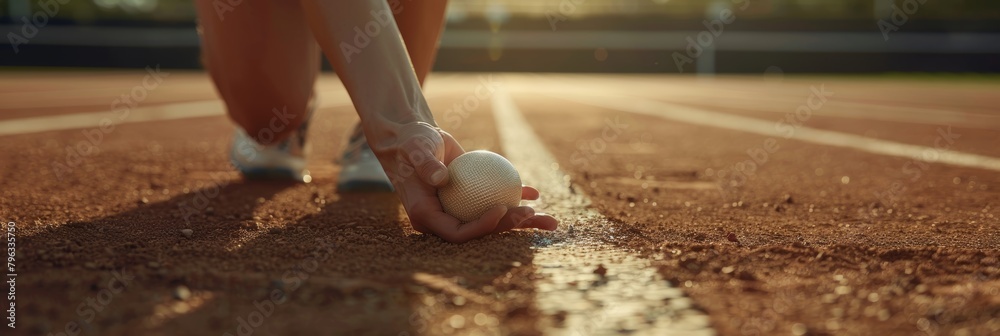 Powerful shot put thrower hands releasing shot, strength and intensity ...