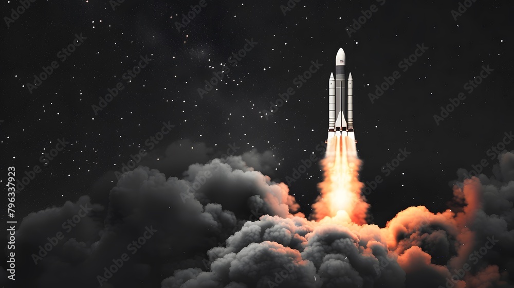 Space rocket takes off into space on a mission. Rocket concept taking ...