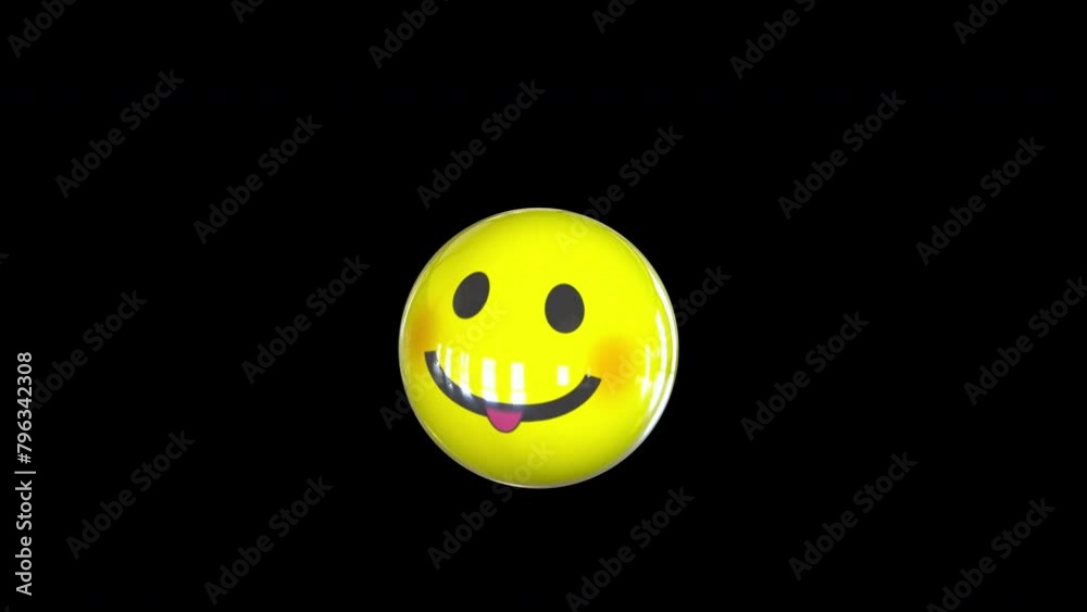 Single tongue stretching emoji falling on ground against black ...