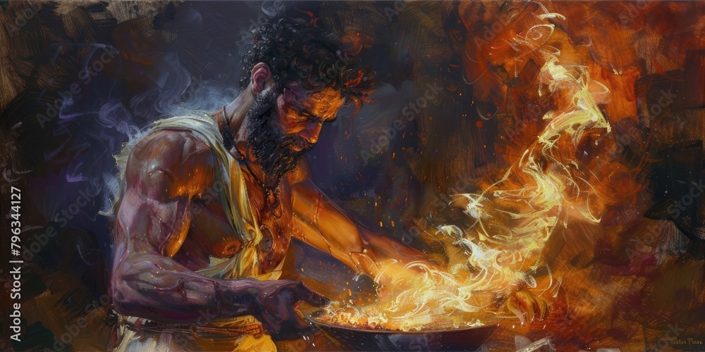 Mythical entity Hephaistos, known as Vulcan in Roman lore, revered as ...