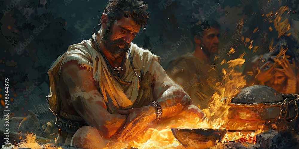 Mythical entity Hephaistos, known as Vulcan in Roman lore, revered as ...