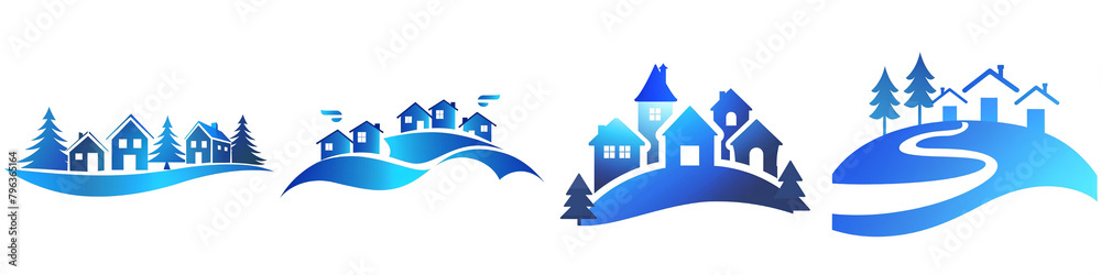 Village clipart collection, symbol, logos, icons isolated on ...