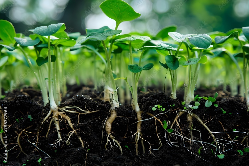 Growth of Young Plant Roots and Green Vegetable Sprouts Underground in ...