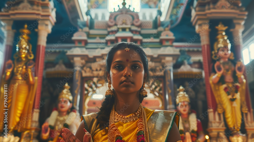 A woman holds an upright position at the Main Festival of Thaipusam ...