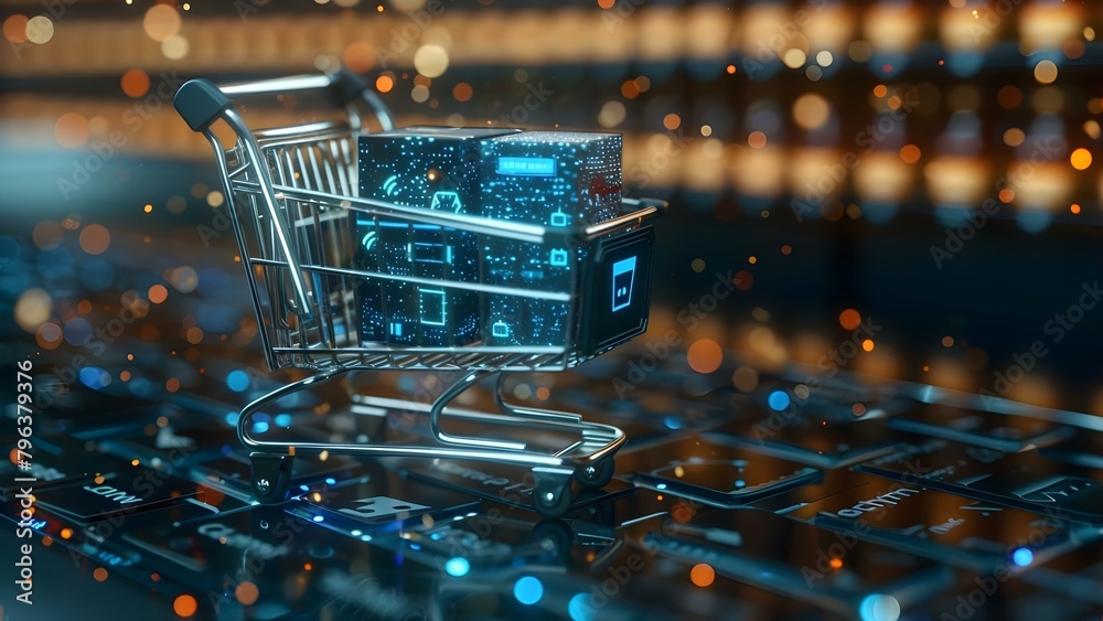 AI in retail with high-tech background and shopping cart symbolizes ...
