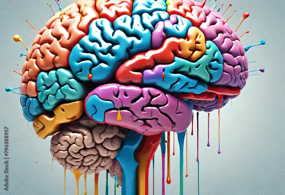 Obraz human anatomy, paint dripping from human brain, vector image of ...