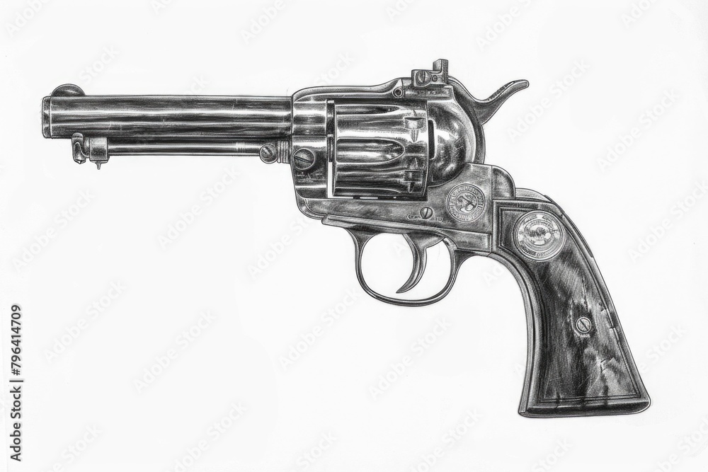 Illustration of a revolver on a plain white background. Suitable for ...