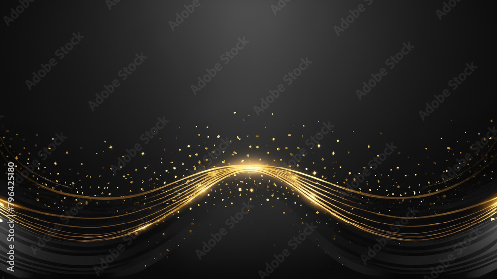 Black luxury background with golden line elements and light ray effect ...