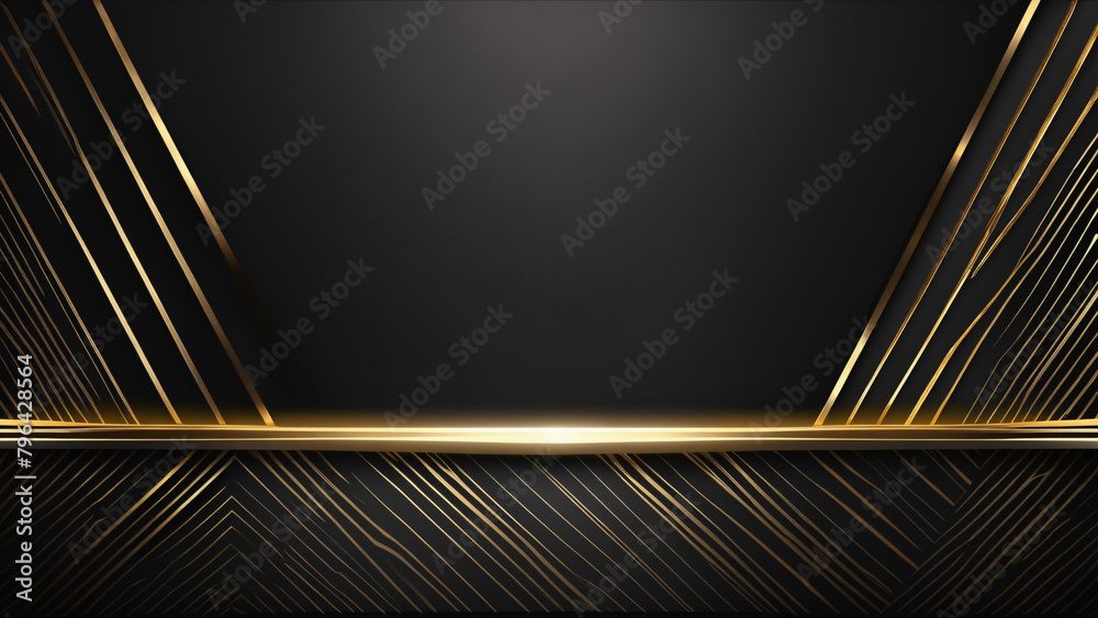 Black luxury background with golden line elements and light ray effect ...
