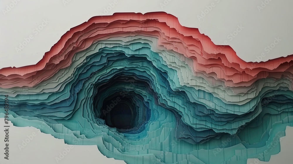 Layered 3D paper cut-out effect creating a topographical map illusion ...