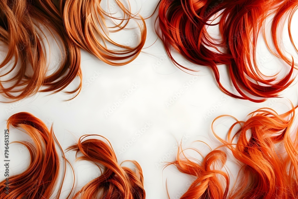 Different Types and Lengths of Red Hair on a White Background. Concept ...