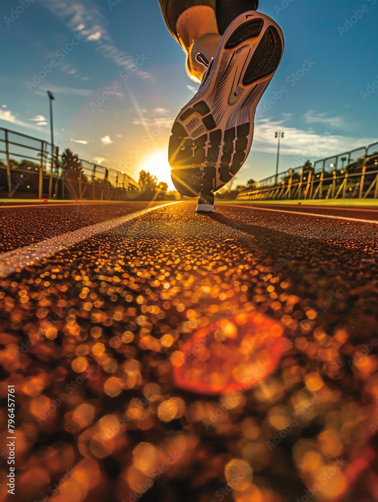 Capture the intensity of an eye-level view as a runner exerts ...