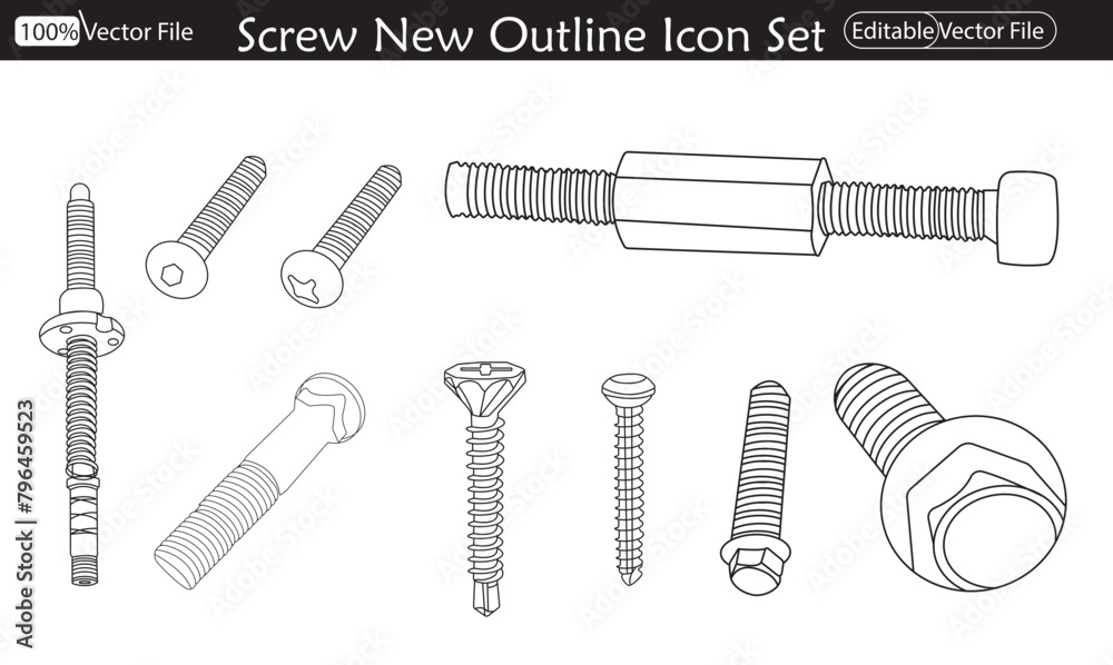 Engineering outline vector. Vector self-tapping screws outline ...