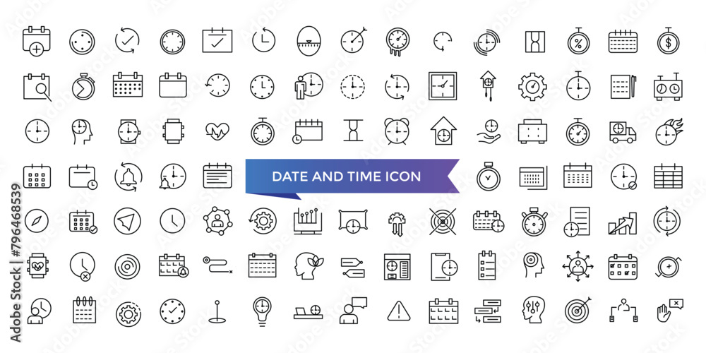 Date and Time icon collection. Watch, Timer, Date, Current time and ...