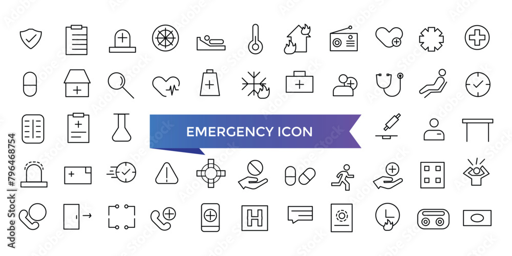 Emergency icon collection. Related to ambulance, lifebuoy, first aid ...
