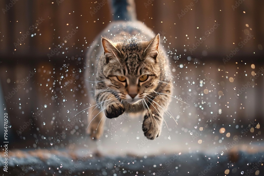 Dynamic photos capturing cats in mid-jump or sprinting in various ...