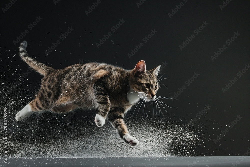Dynamic photos capturing cats in mid-jump or sprinting in various ...