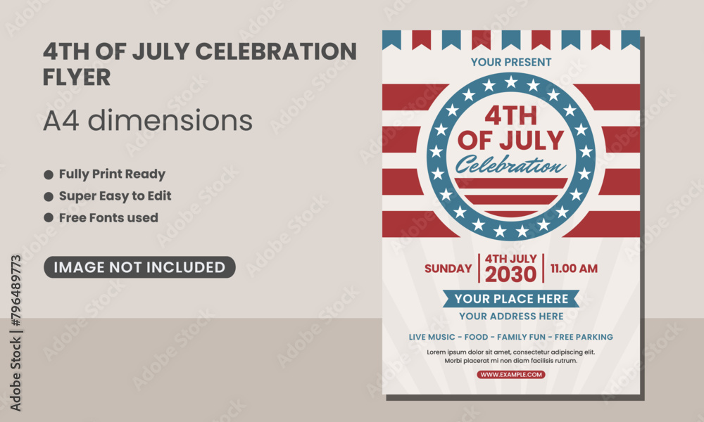 4th of July Celebration Flyer template design party event firework ...