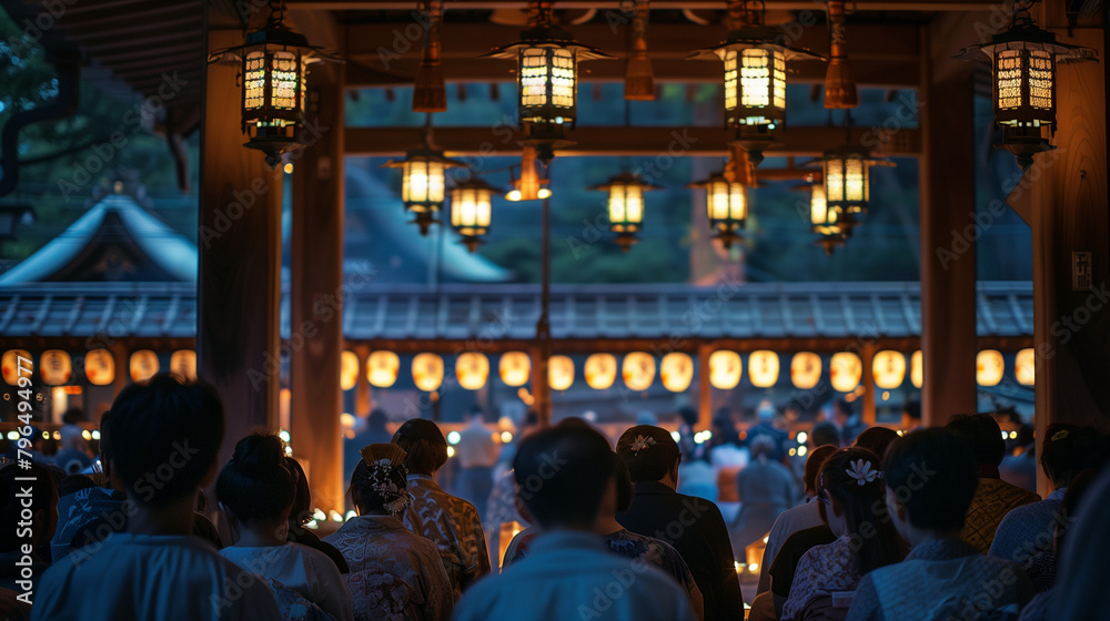 People pray inside the shrine during the Tsuyu no Jin ceremony, where a ...