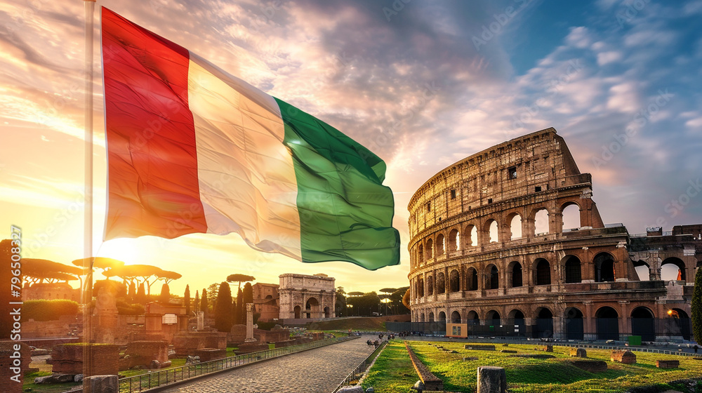 Italian Flag The green white and red tricolor flag of Italy waving in ...