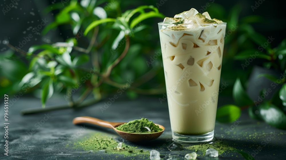 Iced Matcha Latte Delights, Refreshing Beverage Concept, Tall Glass of ...