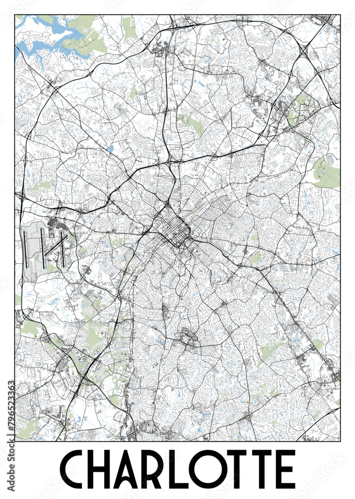 Charlotte, North Carolina, USA map poster art Stock Vector | Adobe Stock