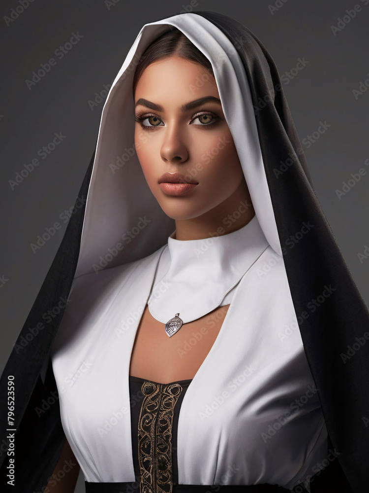 Stunning Pretty Sultry Glamorous Young Nun Combined Medieval And Modern ...