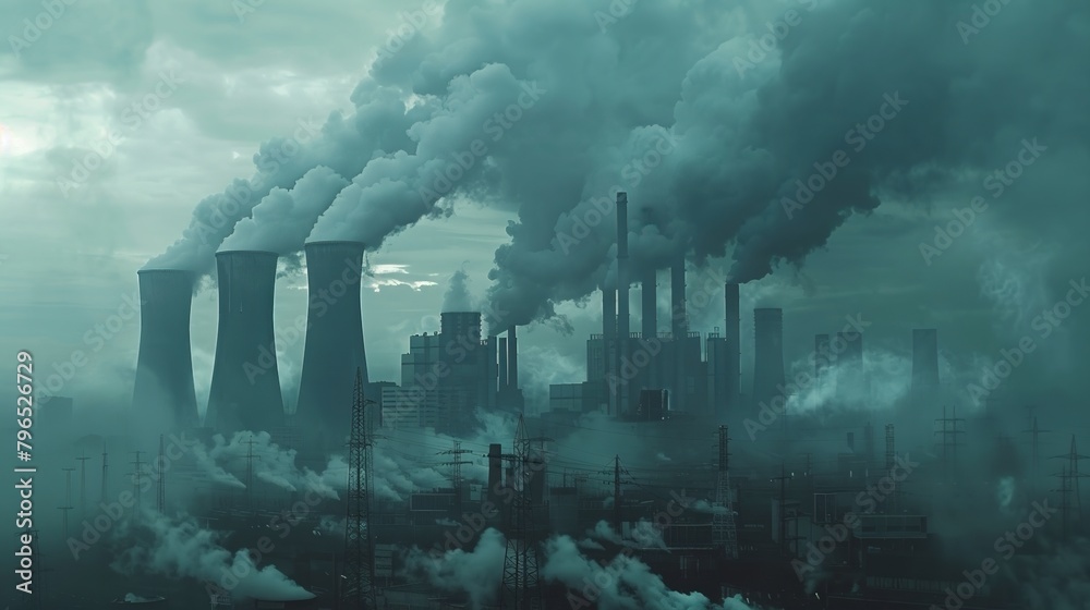 futuristic dystopian apocalyptic nuclear power station as panorama ...