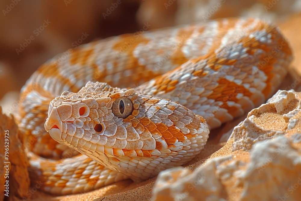 Sidewinder Rattlesnake: Moving across desert sand with characteristic sidewinding motion ...