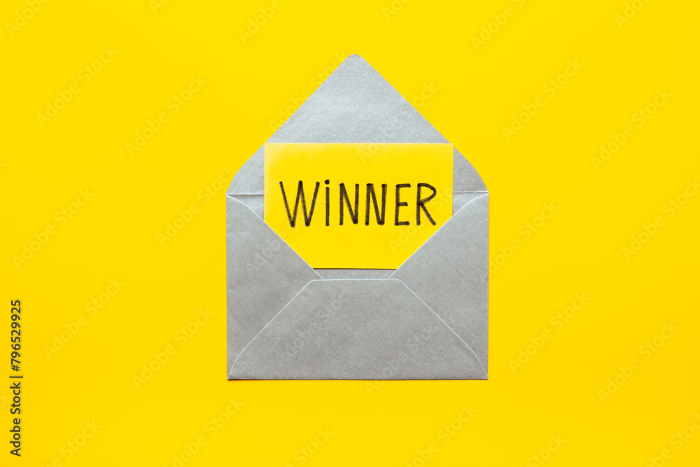 Lottery winner ticket or congratulatory letter on letter envelope ...