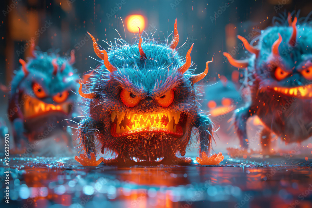 Cartoon characters angry expressive viruses preparing for attacking ...
