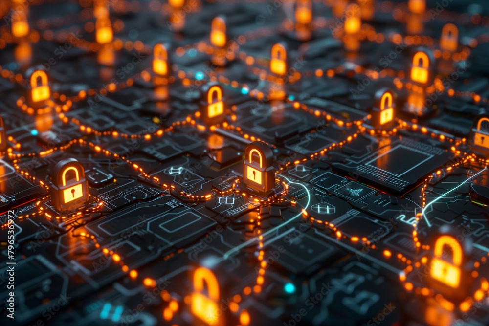Secure network encryption concept depicted with glowing nodes Stock ...