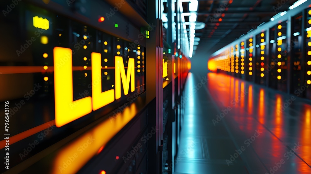 supercomputer in IT room with deep learning, LLM large language model, artificial intelligence ...