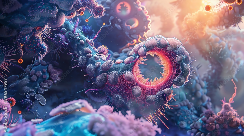 Capture the intricate details of nanotechnology in a digital rendering ...