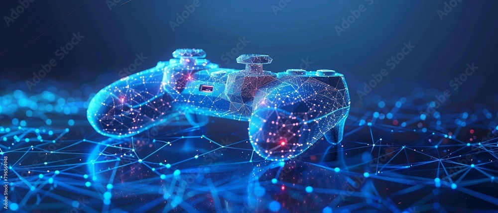 digital blue Low Poly game controller, ai in gaming experiences, player ...