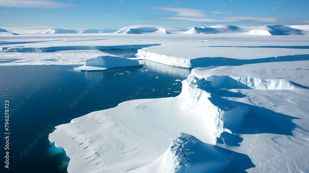 An aerial view of the polar ice caps, starkly highlighting the impact ...