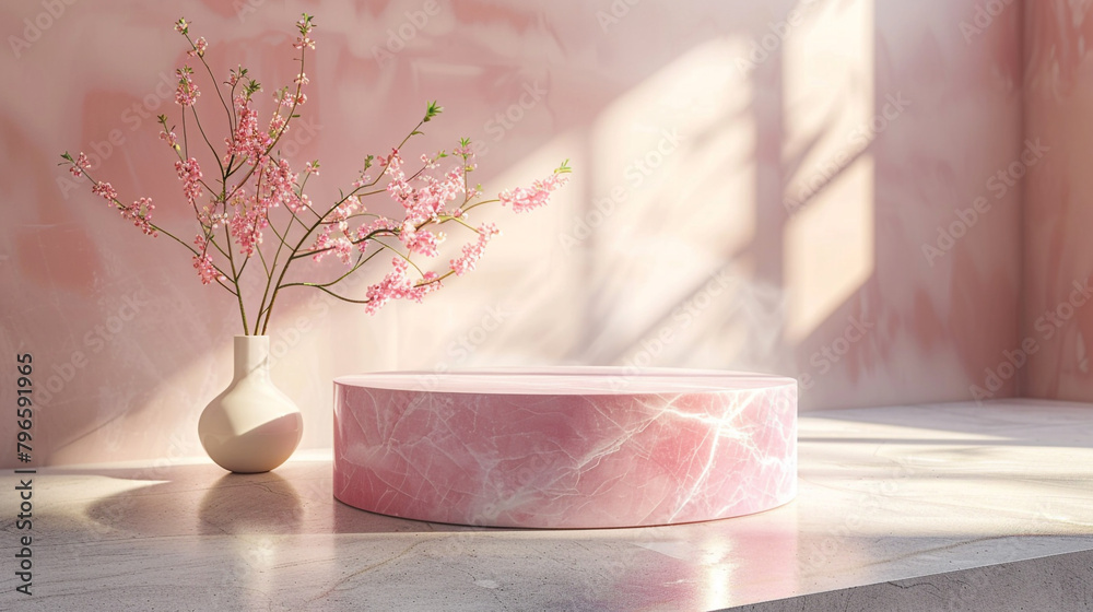 ภาพประกอบสต็อก A modern conference room setup with a realistic pink and ...