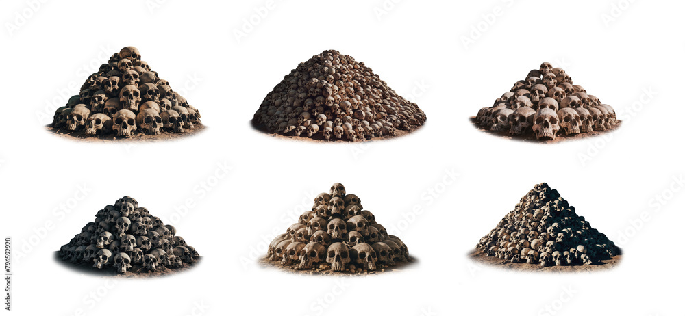 Mega set of piles of human skulls stacked. Isolated transparent PNG ...