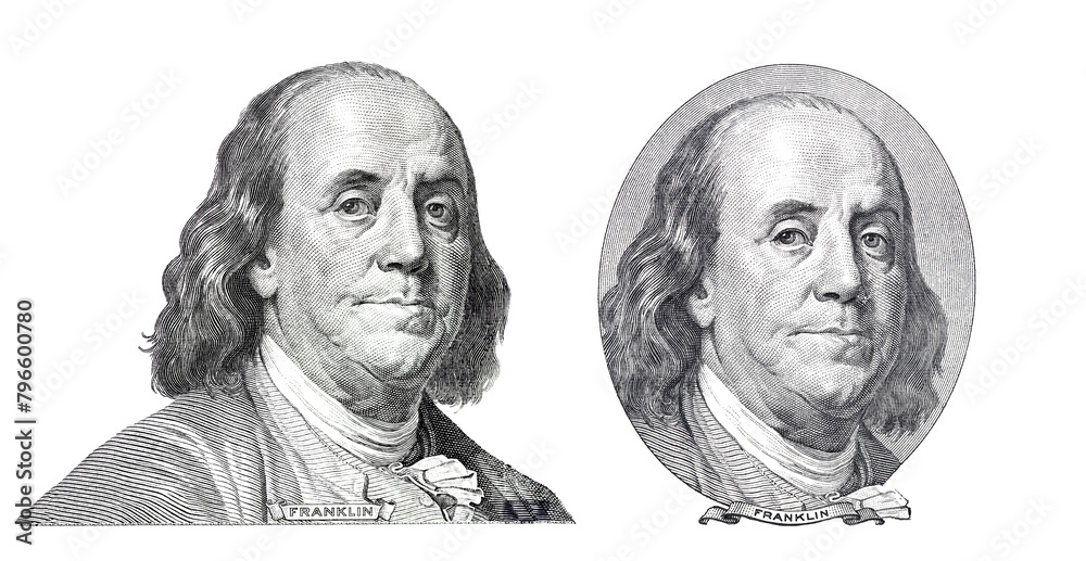 Benjamin Franklin cut from new and old 100 dollars banknote Stock ...