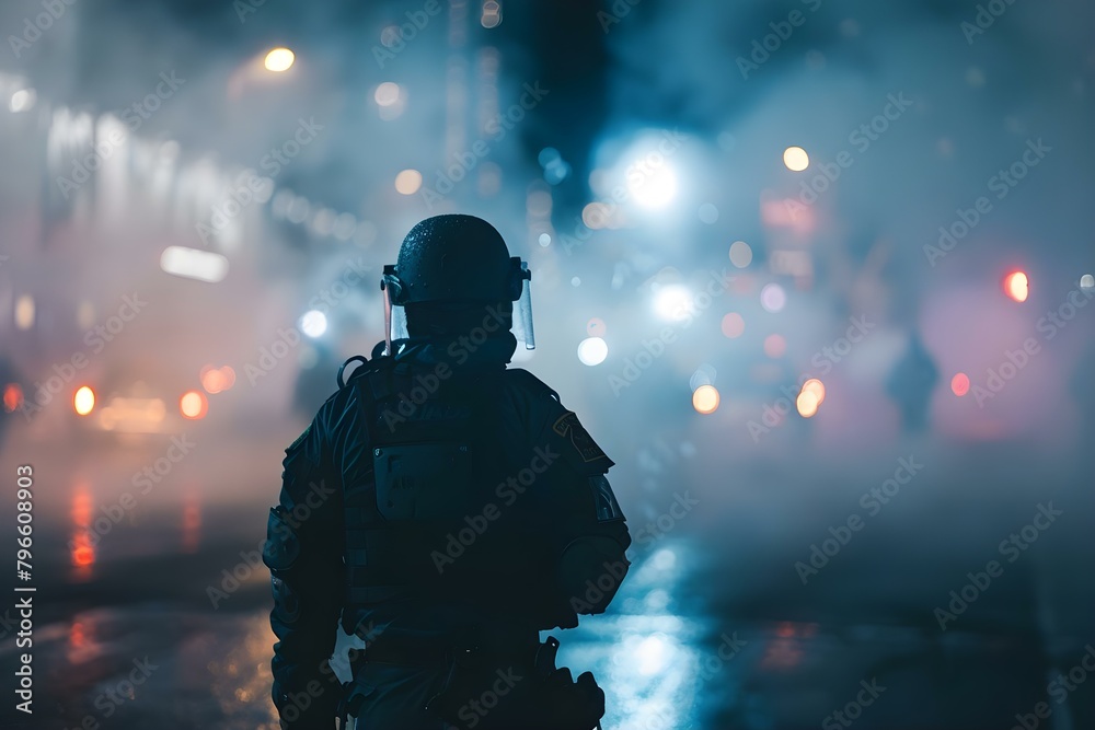 Ensuring Safety: Police Officer's Nighttime Protest Management in Foggy ...