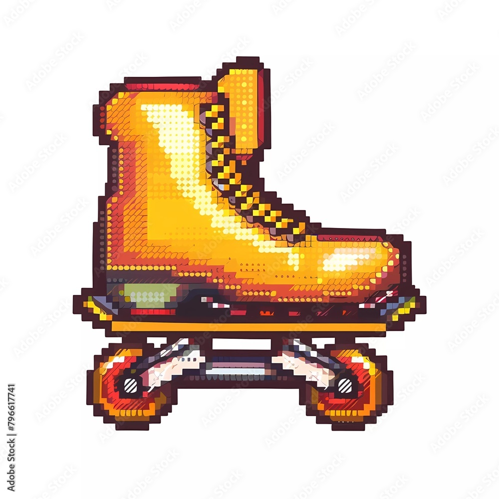 Roller skating pixel art icon, emoji. Design for sticker, shoe shop ...